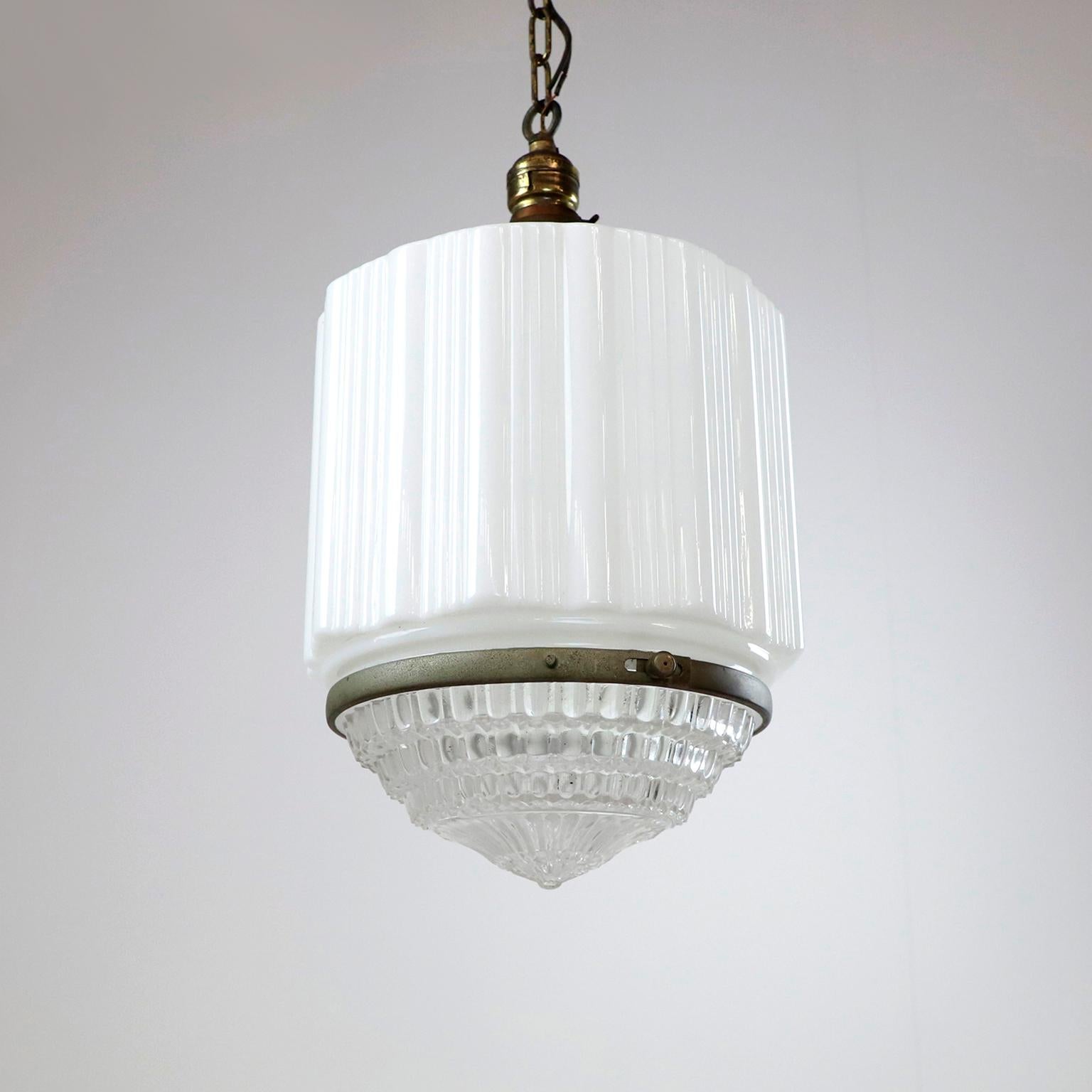 Art Deco Milk Glass Pendant Light