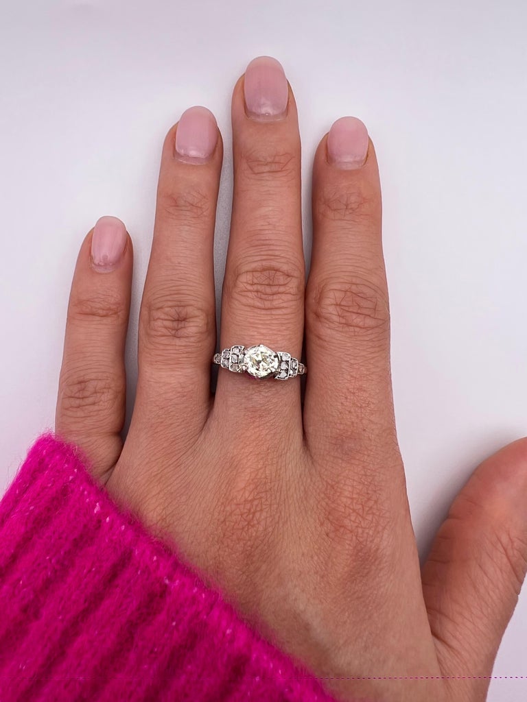 Art Deco Mine Diamond White Gold Ring Solitaire For Sale at 1stDibs