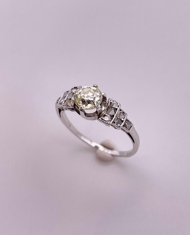 Art Deco Mine Diamond White Gold Ring Solitaire For Sale at 1stDibs