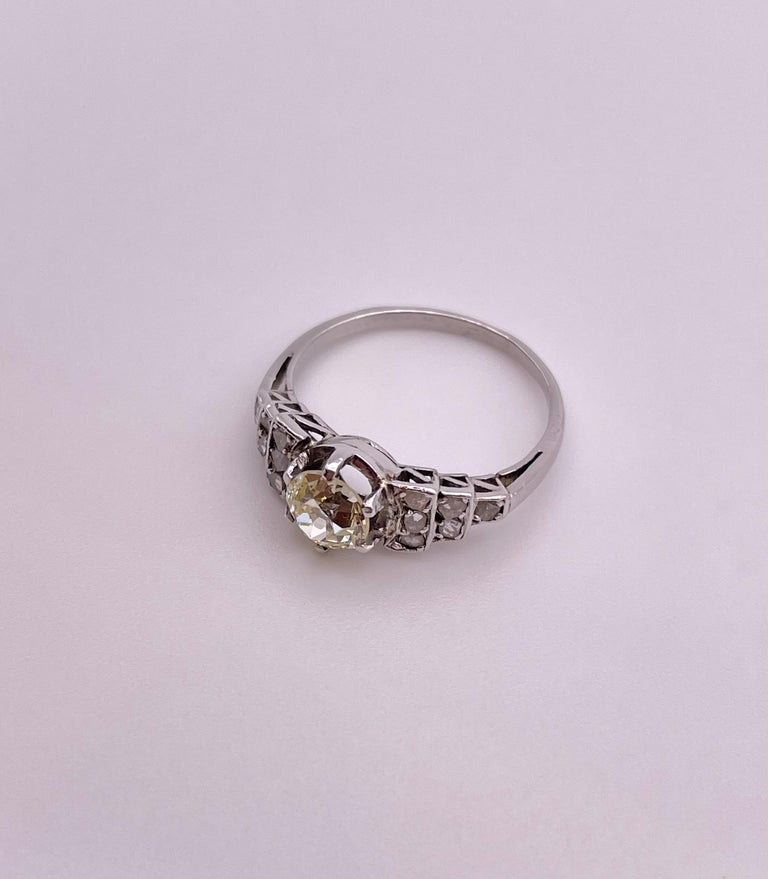 Art Deco Mine Diamond White Gold Ring Solitaire For Sale at 1stDibs