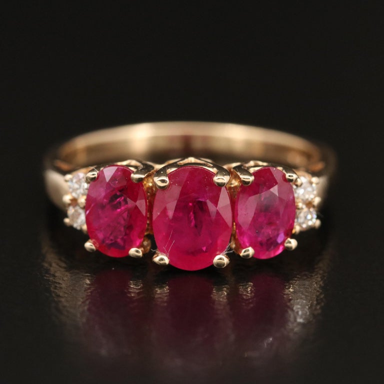 Customizable Art Deco Minimalist Ruby Engagement Ring, Victorian Ruby Three-Stone Ring For Sale ...