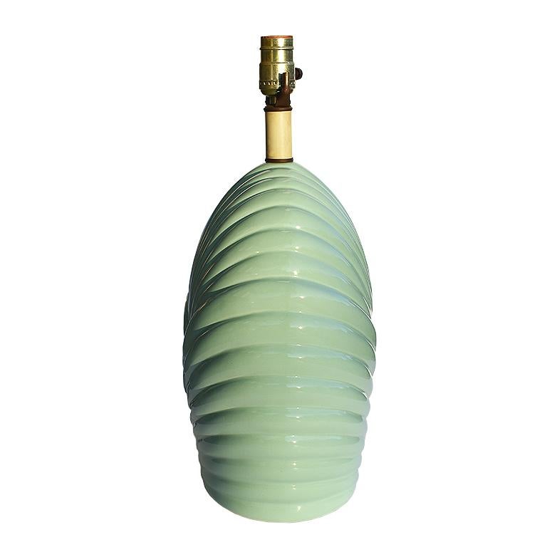 Art Deco Mint Pastel Green Shell Banded Ceramic Table Lamp at 1stDibs
