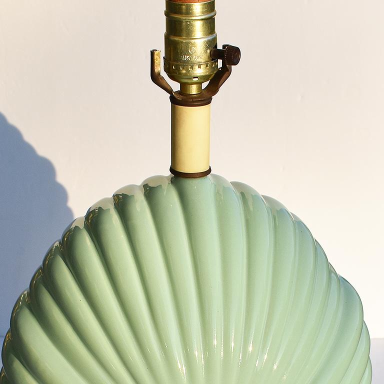 Art Deco Mint Pastel Green Shell Banded Ceramic Table Lamp at 1stDibs