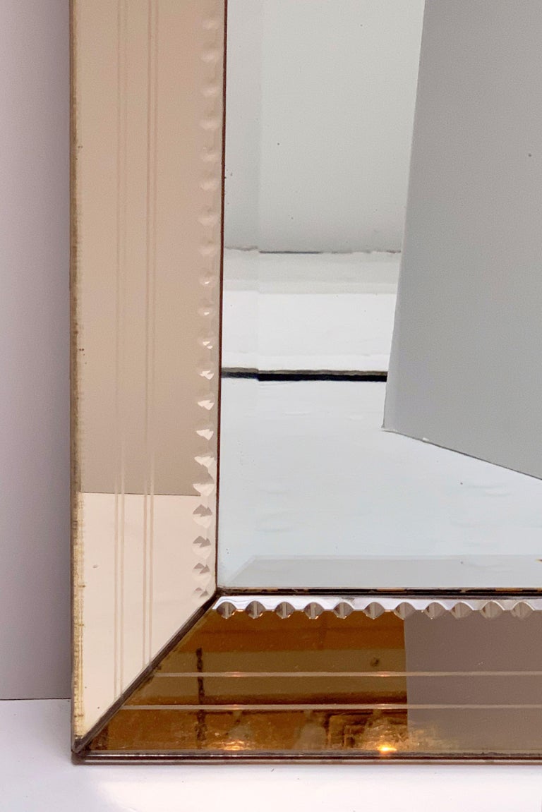 Art Deco Mirror with Beveled Frame of Copper-Colored Glass (H 58 3/4 x ...
