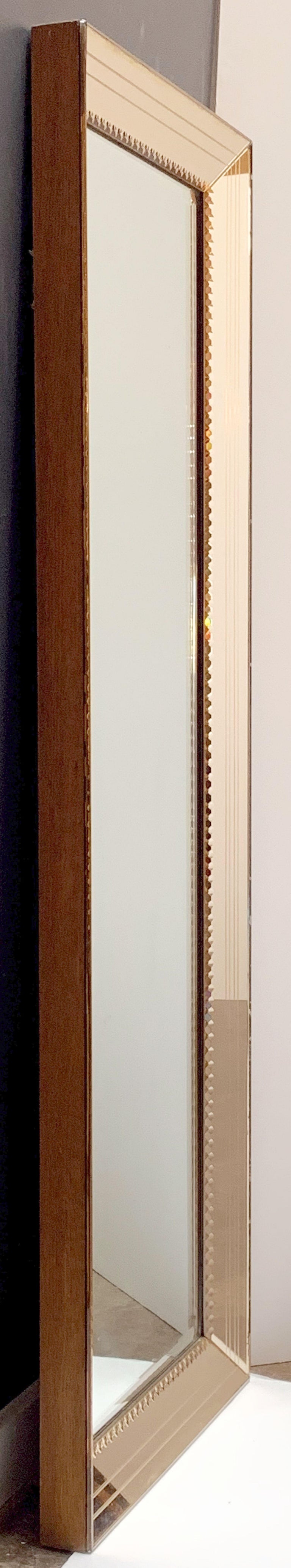 Art Deco Mirror with Beveled Frame of Copper-Colored Glass (H 58 3/4 x ...