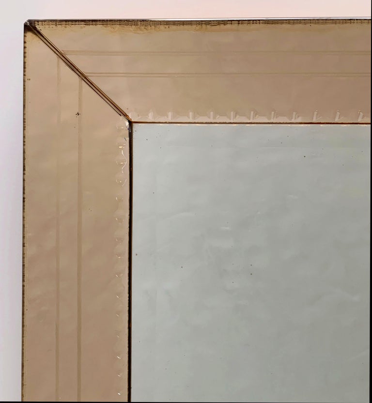 Art Deco Mirror with Beveled Frame of Copper-Colored Glass (H 58 3/4 x ...