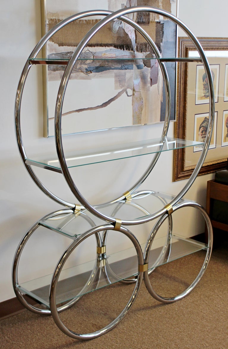 Art Deco Modern Chrome Glass and Brass Circular Shelving Unit Étagère ...