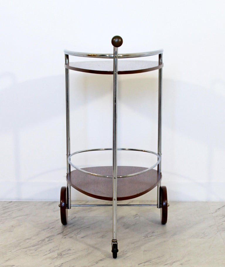 Art Deco Modern Chrome and Wood 2-Tier Bar Serving Server Cart Treitel ...