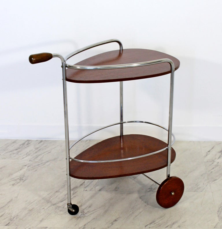 Art Deco Modern Chrome and Wood 2-Tier Bar Serving Server Cart Treitel ...