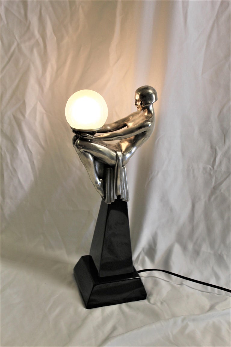 Art Deco /Modern Lady Lamp Silver Patina For Sale at 1stDibs