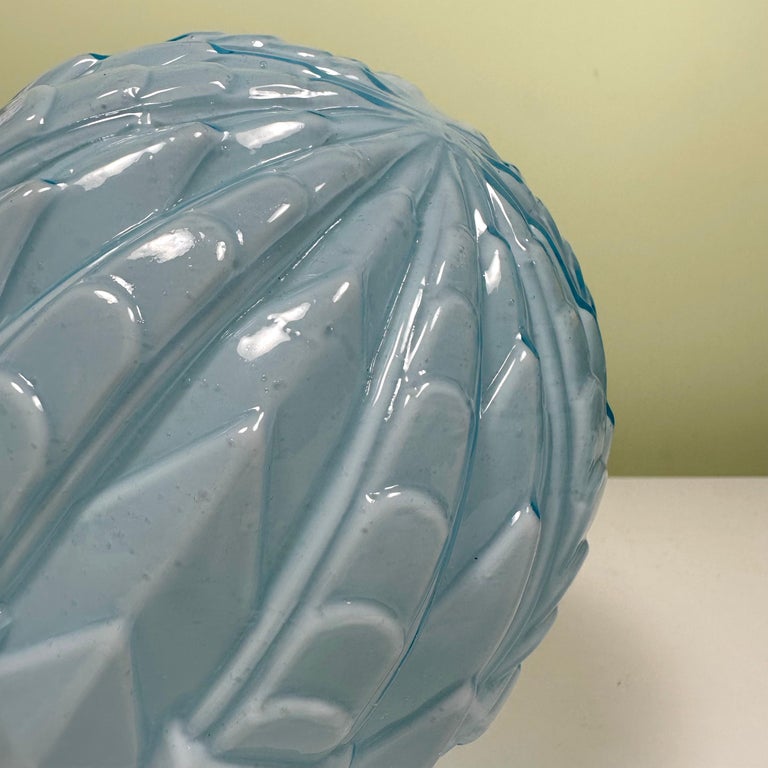 Art Deco Modernist Baby Blue Geometric Molded Glass Flush Mount or ...