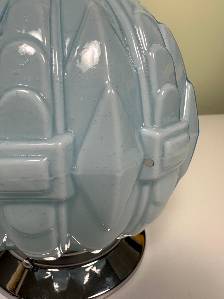 Art Deco Modernist Baby Blue Geometric Molded Glass Flush Mount or ...
