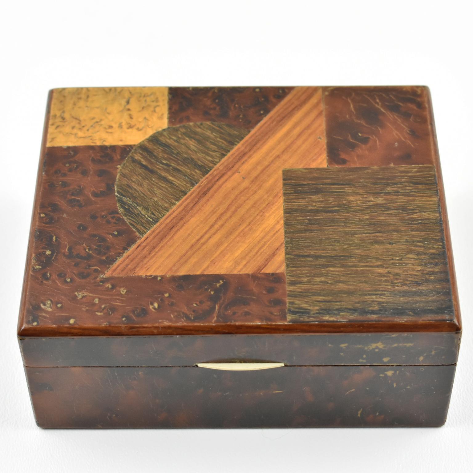 Art Deco Modernist Burl Wood Box with Wooden Marquetry at 1stDibs | art ...