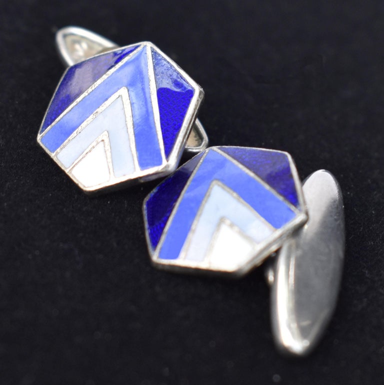 Art Deco Modernist Matching Pair of Enamel and Guilloch Gents Cufflinks ...