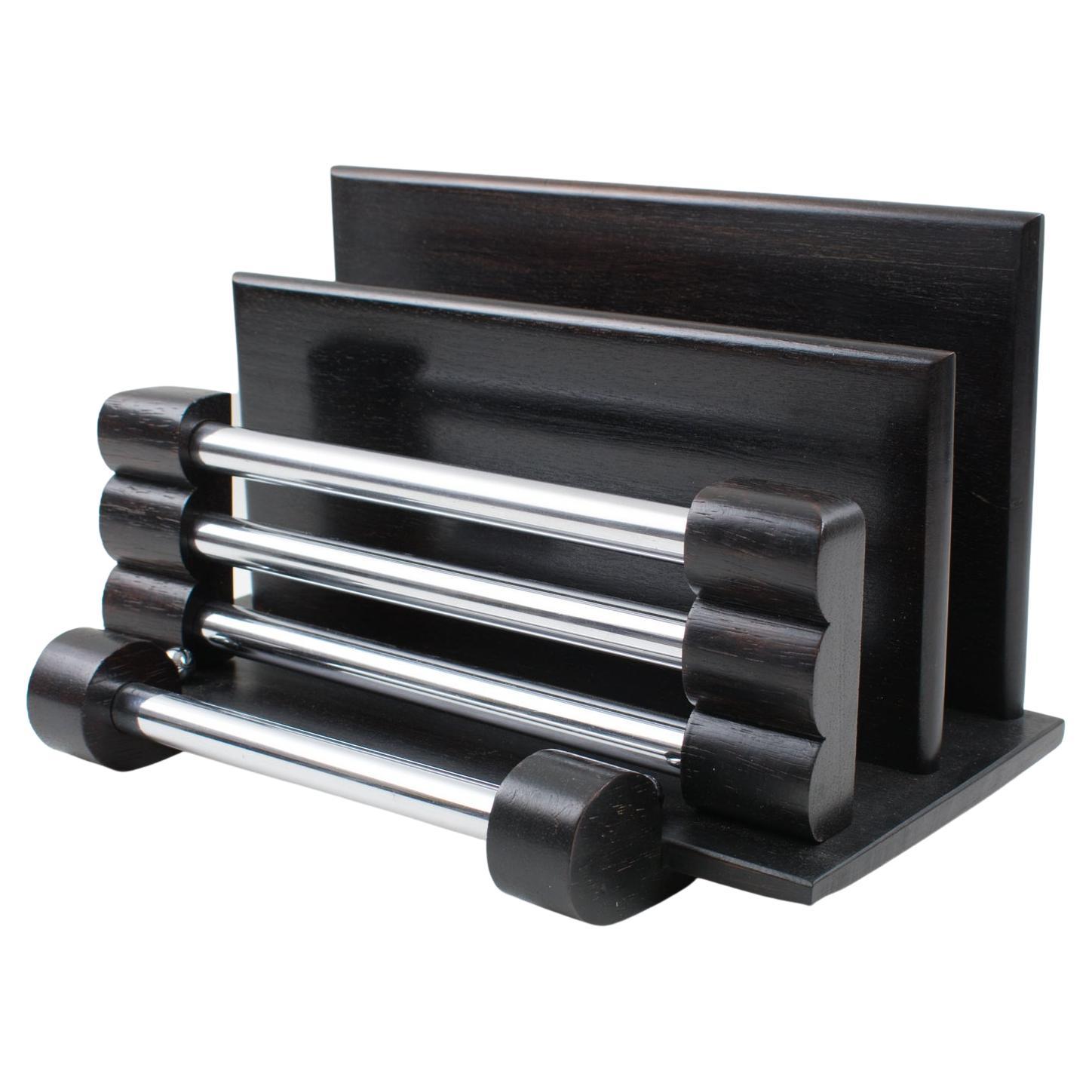 Art Deco Modernist Wood and Chrome Desk Accessory Letter Holder at 1stDibs