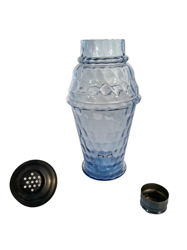 Art Deco Molded Blue Glass Cocktail Shaker with All-Over Thumbprint ...