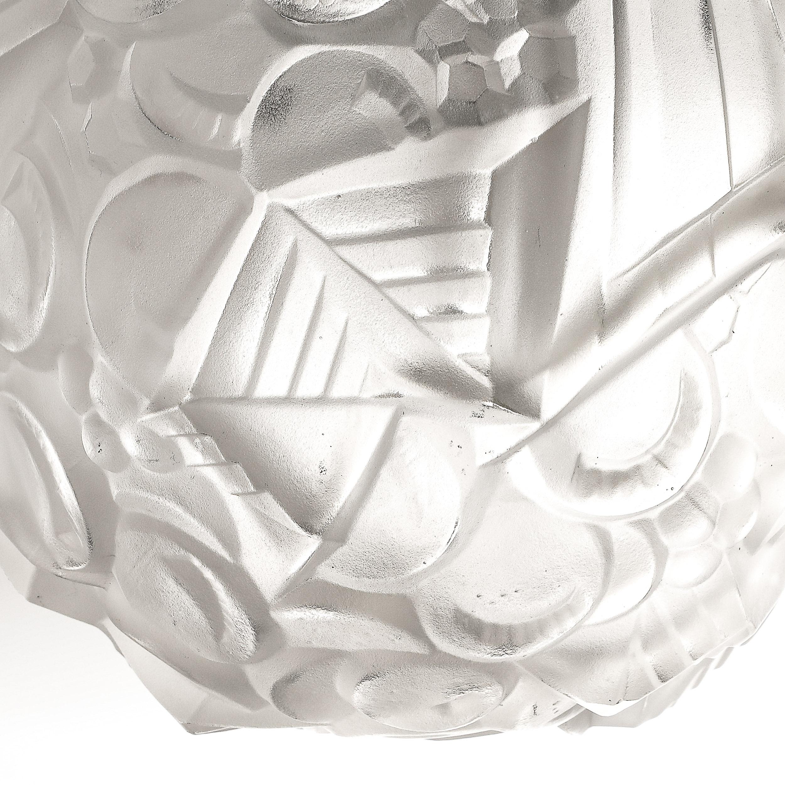 Art Deco Molded and Frosted Glass Pendant w/ Cubist Detailing by Muller ...