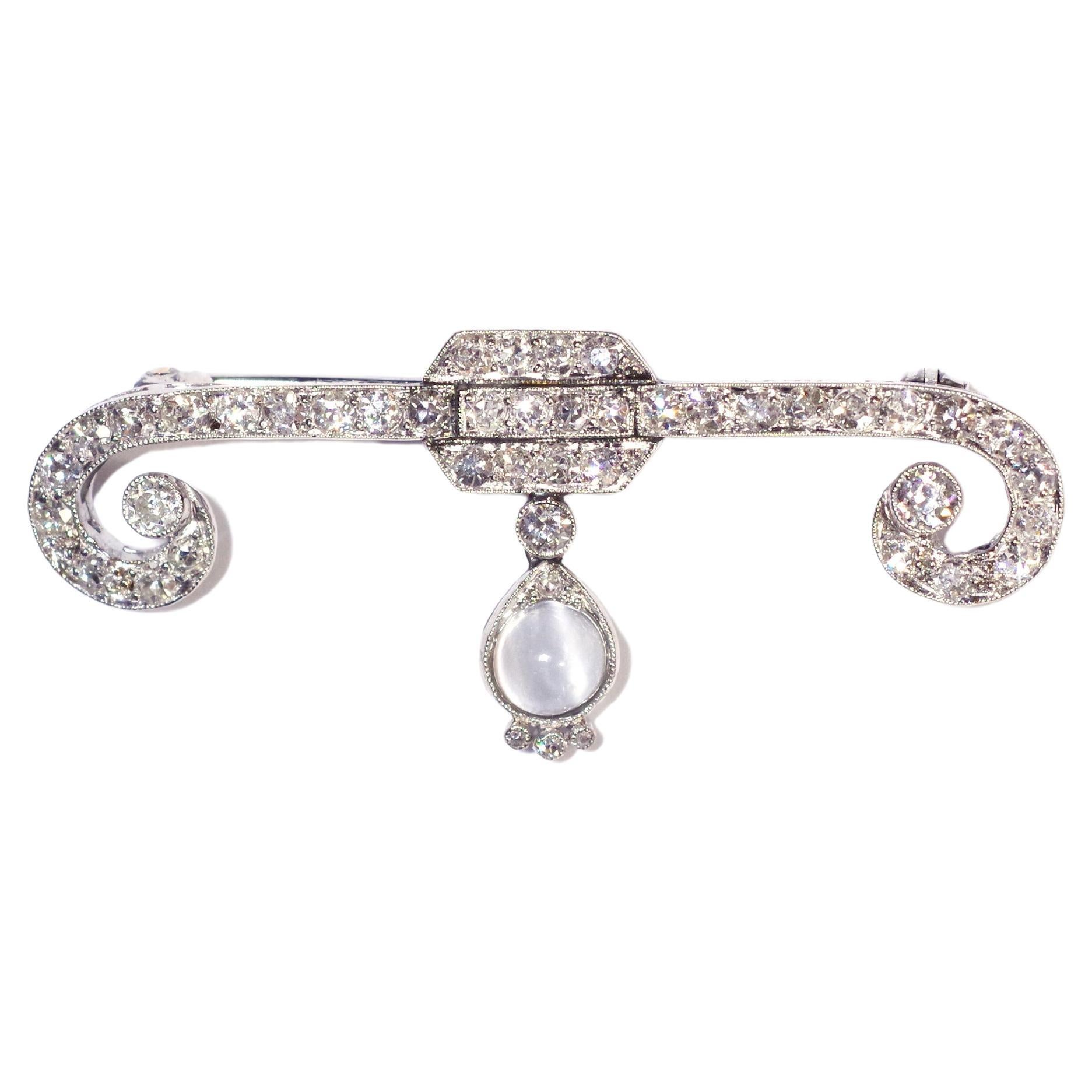 Gold, Platinum, Moonstone and Diamond Tiara Brooch at 1stDibs