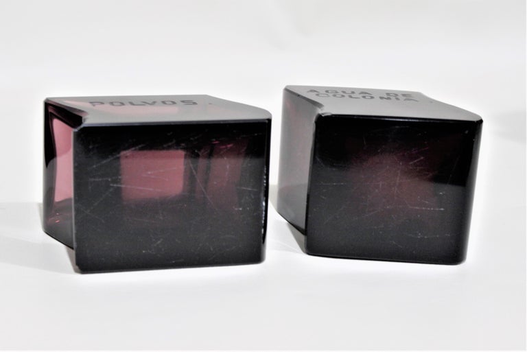 Art Deco Moser Style Interlocking Amethyst Crystal Perfume Bottles and ...