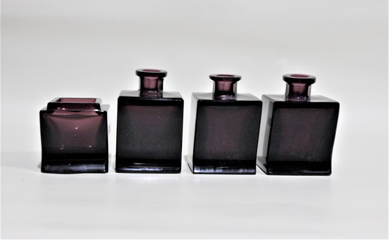 Art Deco Moser Style Interlocking Amethyst Crystal Perfume Bottles and ...