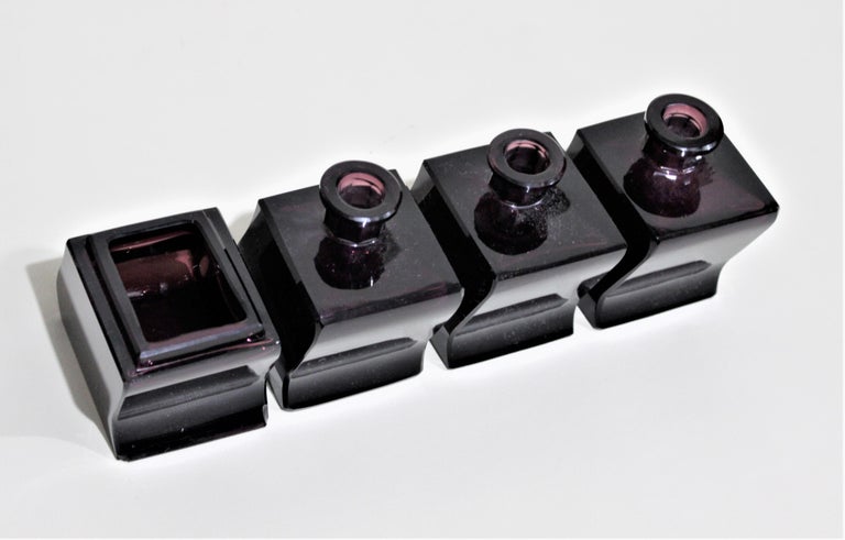 Art Deco Moser Style Interlocking Amethyst Crystal Perfume Bottles and ...