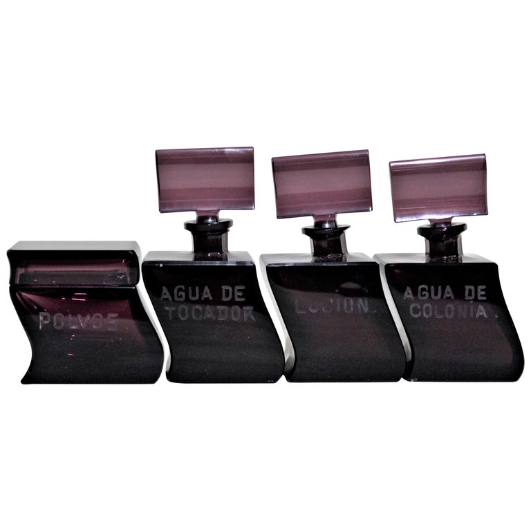 Art Deco Moser Style Interlocking Amethyst Crystal Perfume Bottles and ...