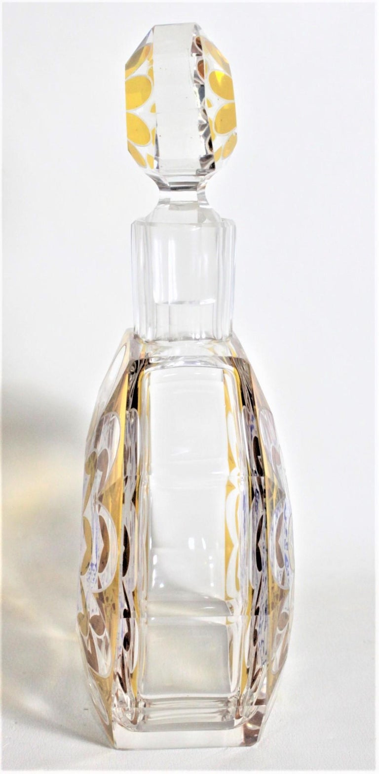 Art Deco Moser Styled Amber Cut to Clear Crystal Decanter with Intaglio ...