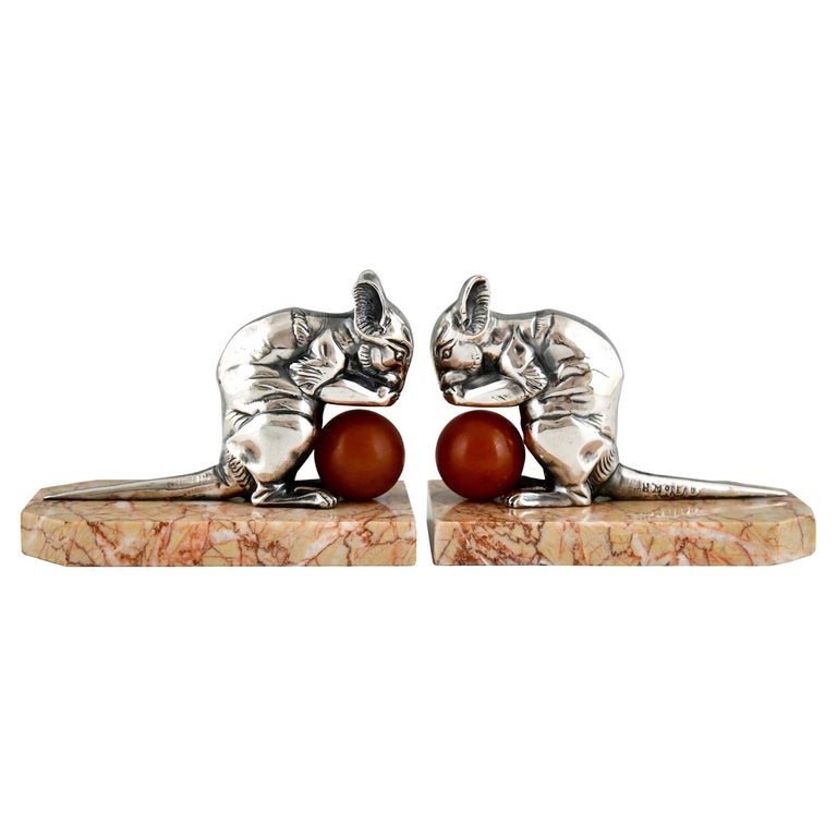 Art Deco Mouse Bookends Signed by Hippolyte Moreau France 1930 at 1stDibs