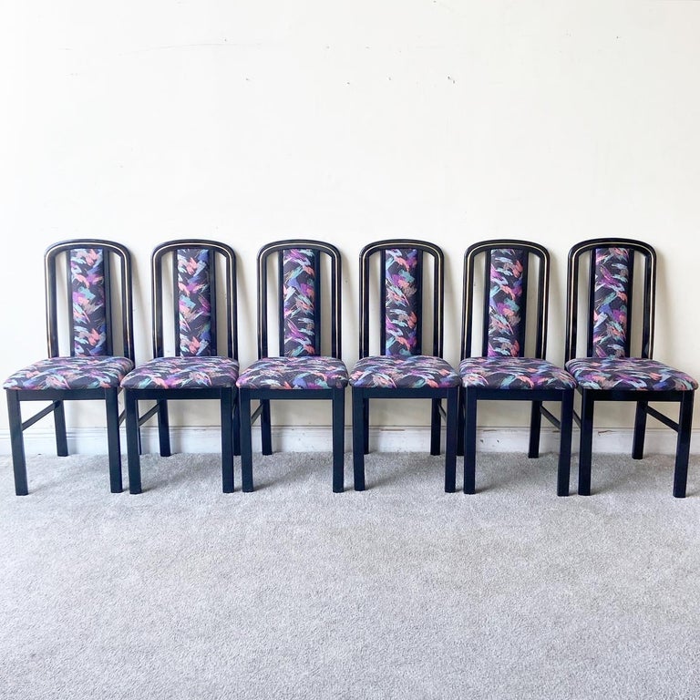 Art Deco Multi Color Fabric Dining Chairs, Set of 6 For Sale at 1stDibs