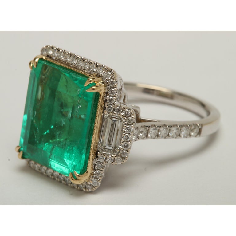 Art Deco 8 CT Certified Natural Emerald and Diamond Engagement Ring in ...