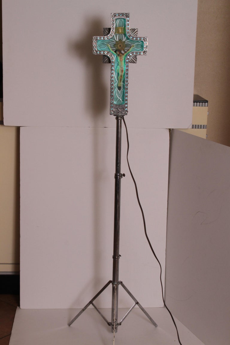 Art Deco Neon Crucifix, Cast Metal, Hand-Painted, with Stand in Case ...