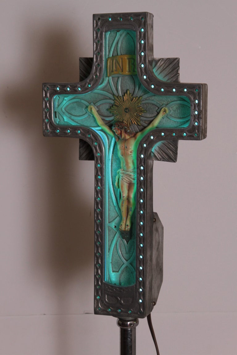 Art Deco Neon Crucifix, Cast Metal, Hand-Painted, with Stand in Case ...
