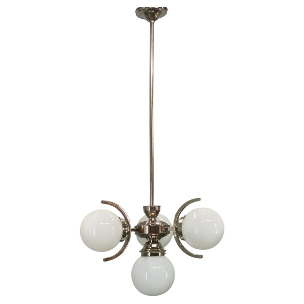 1930s Czech Art Deco Chrome and Frosted Glass Chandelier For Sale at ...