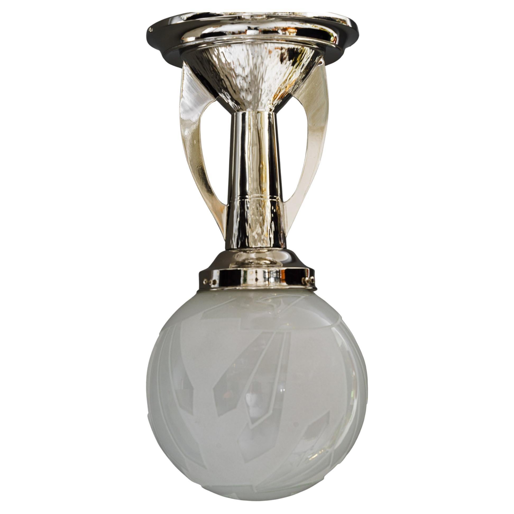 Art Deco Nickel-Plated Ceiling Lamp with Original Cut Glass Vienna ...
