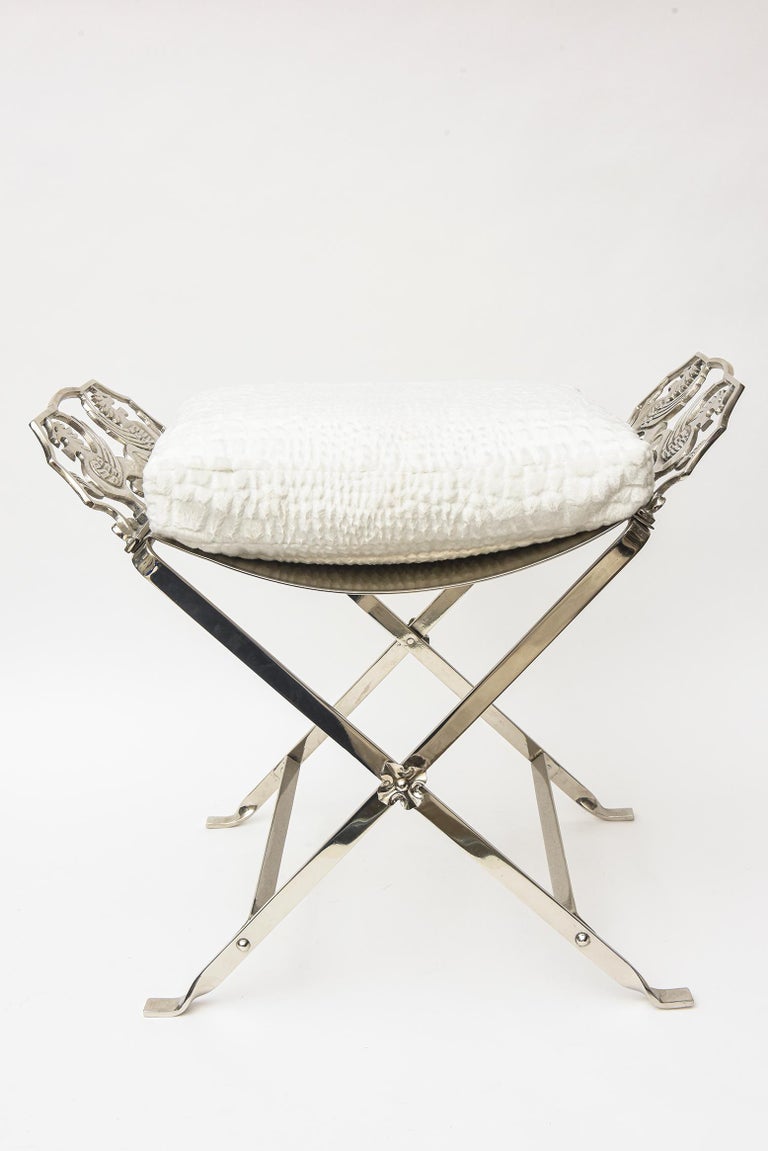 Art Deco Griffin Restored Nickel Silver Bench with Upholstered Off ...