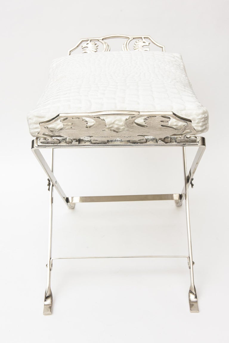 Art Deco Griffin Restored Nickel Silver Bench with Upholstered Off ...