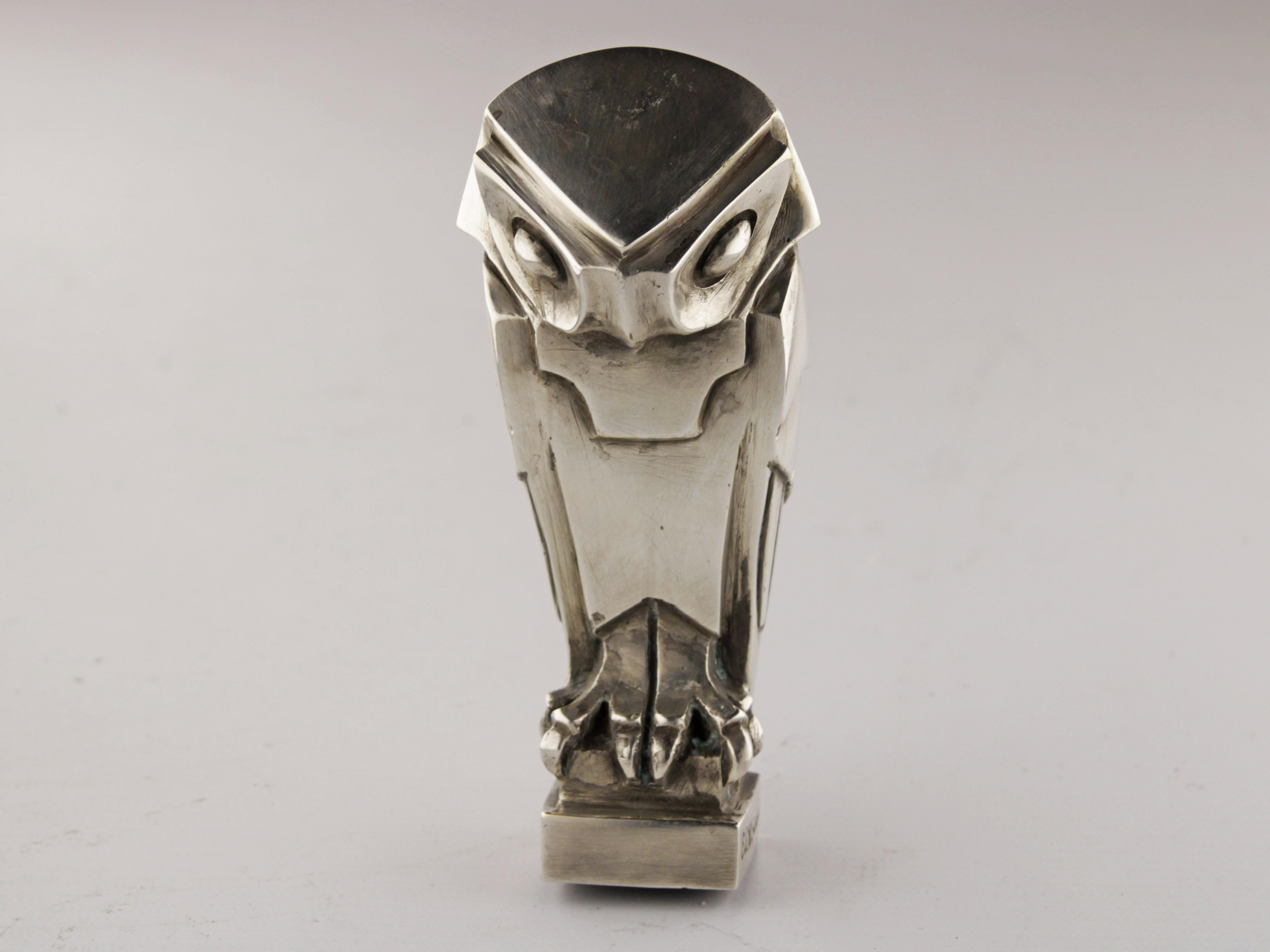 Art Deco Nickelled Bronze Owl-form Car Mascot by Edouard- Marcel Sandoz ...