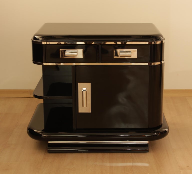 Art Deco Nightstands, Black Lacquer, France, circa 1930 at 1stDibs
