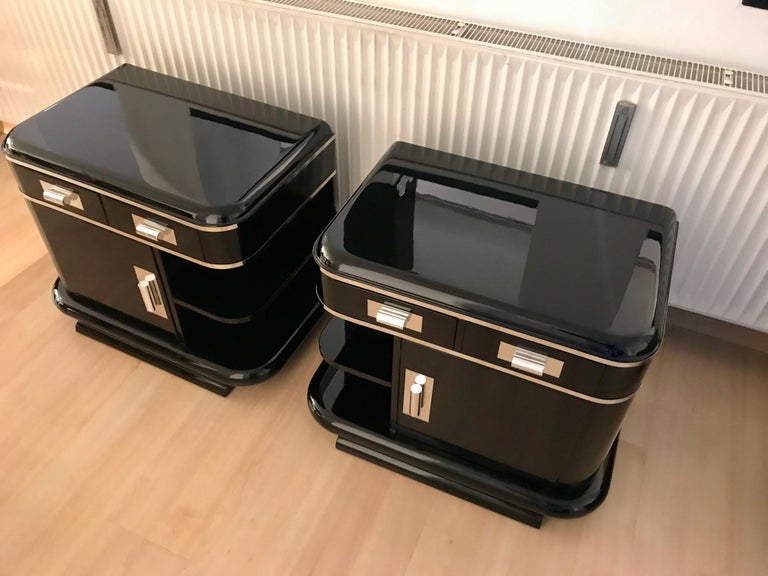 Art Deco Nightstands, Black Lacquer, France, circa 1930 at 1stDibs