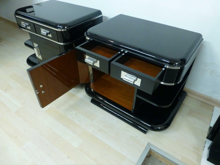 Art Deco Nightstands, Black Lacquer, France, circa 1930 at 1stDibs