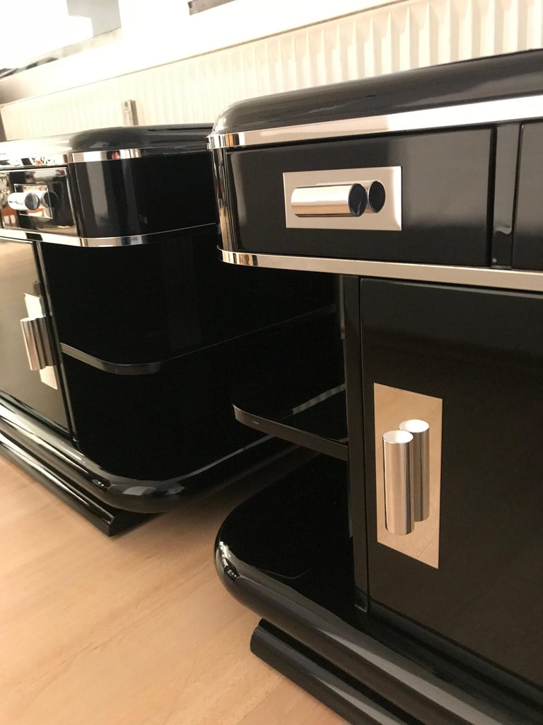 Art Deco Nightstands, Black Lacquer, France, circa 1930 at 1stDibs