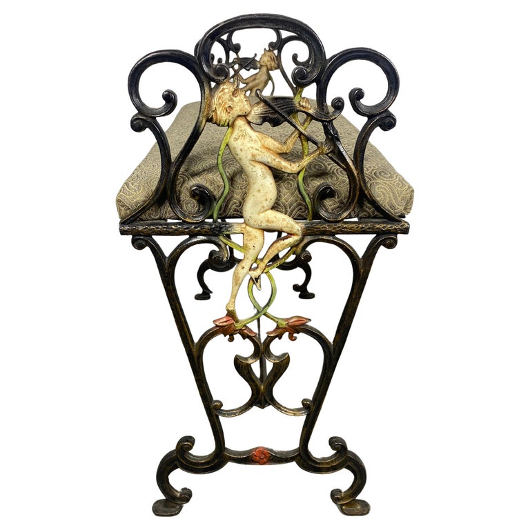 Art Deco / Nouveau Cast Iron Bench, Figural Violinist Motif..painted ...