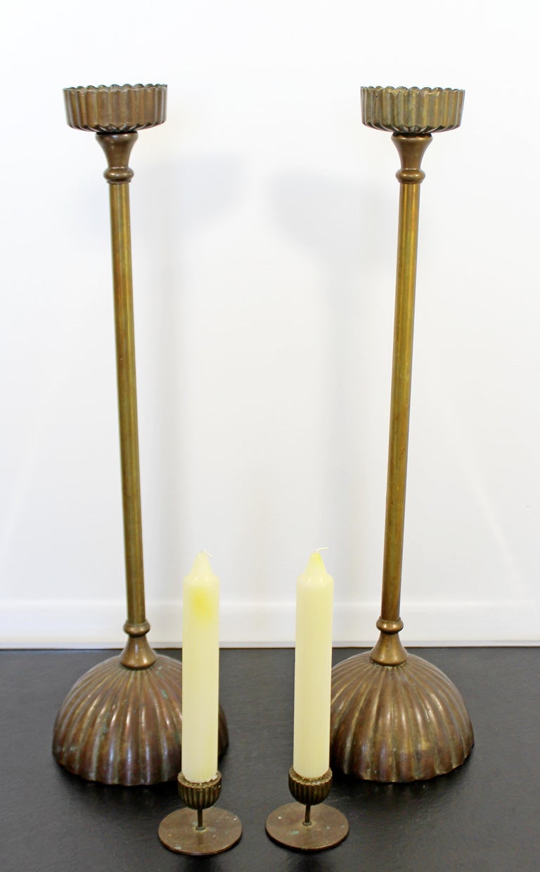 Art Deco Nouveau Pair of Tall Metal Candle Holders Tiffany Style at 1stDibs