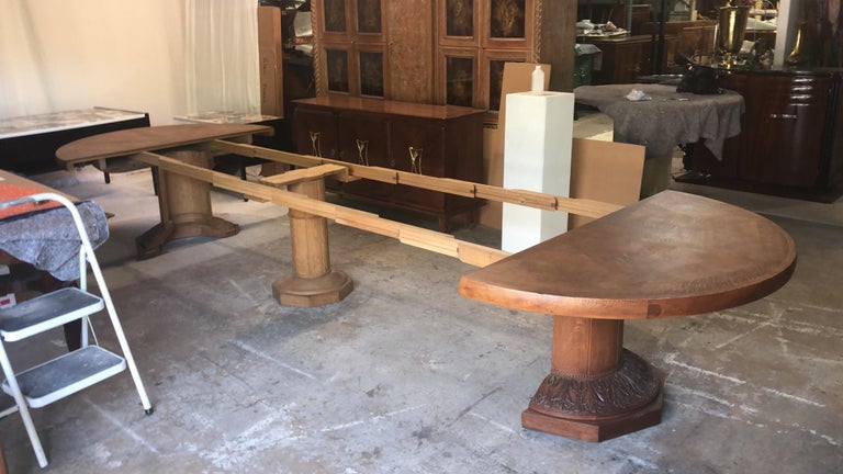 Art Deco Oakwood Round Dining Table 'Extensions Possible' at 1stDibs