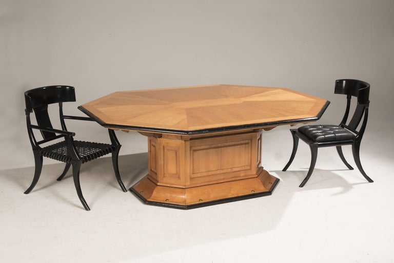 Art Deco Octagonal Cherrywood Table with Black Borders and Brass ...