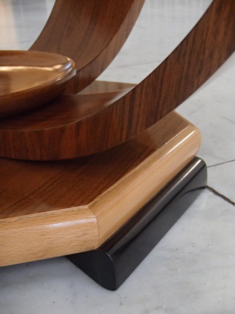 Art Deco Octagonal Table Full Walnut 4 Curbed Legs For Sale at 1stDibs