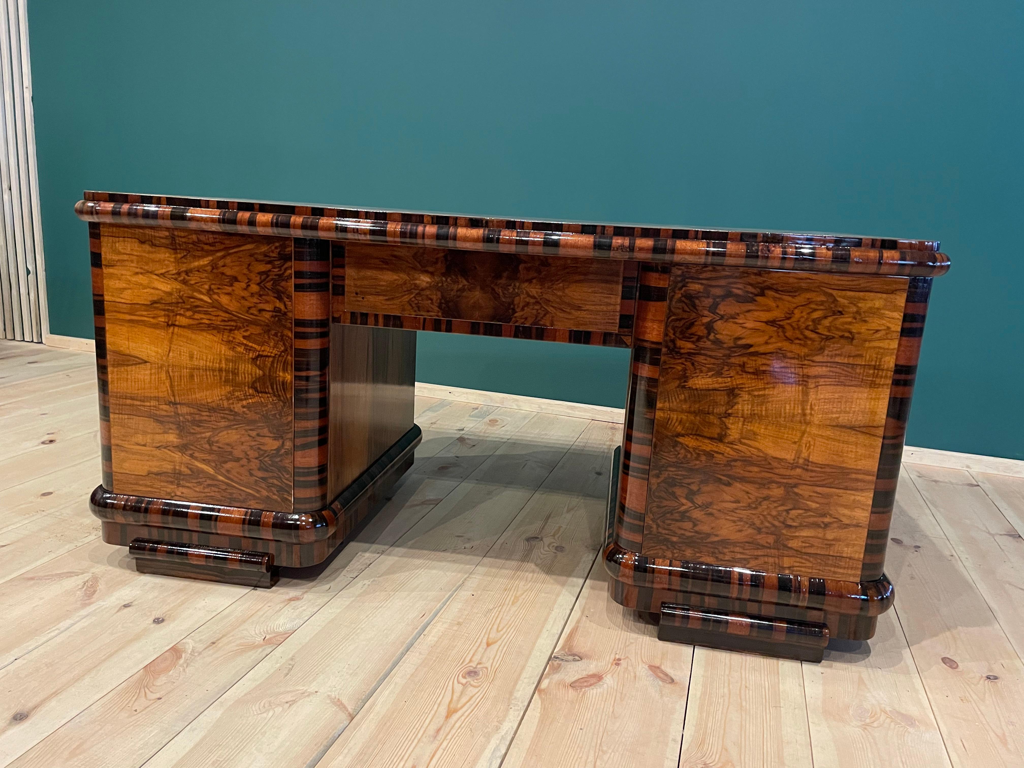 Art Deco Office Desk Nut Makassar at 1stDibs