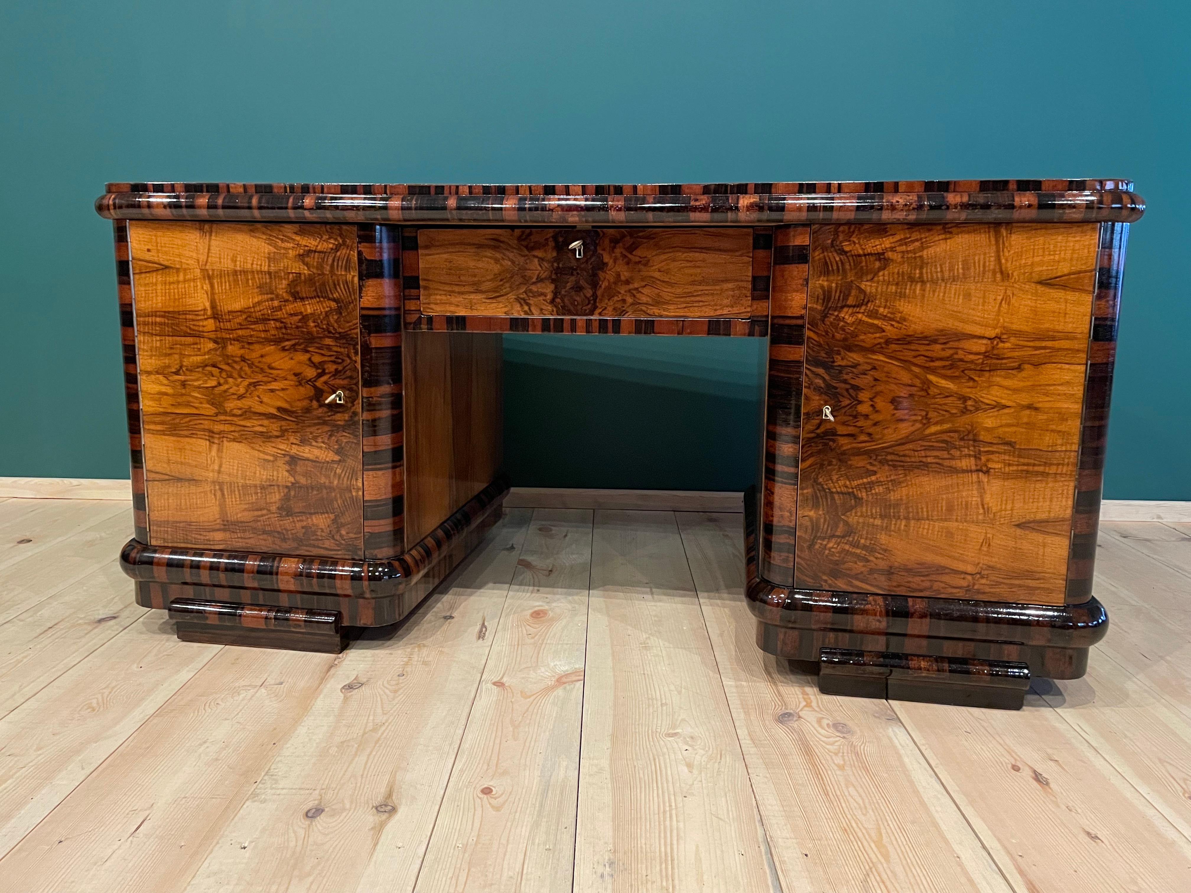 Art Deco Office Desk Nut Makassar at 1stDibs