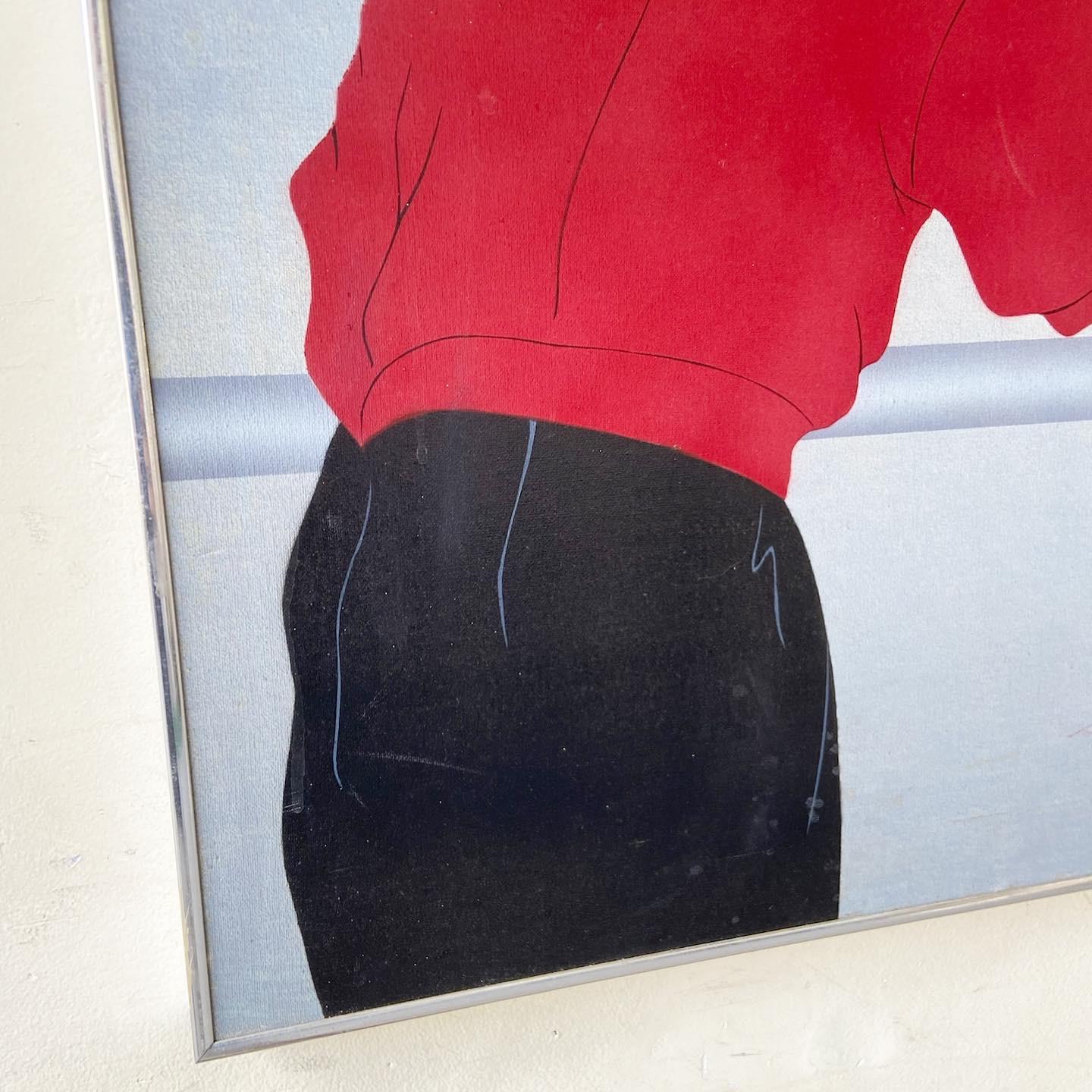 Art Deco Oil Painting, Leaning Lady, Patrick Nagel Style For Sale at ...