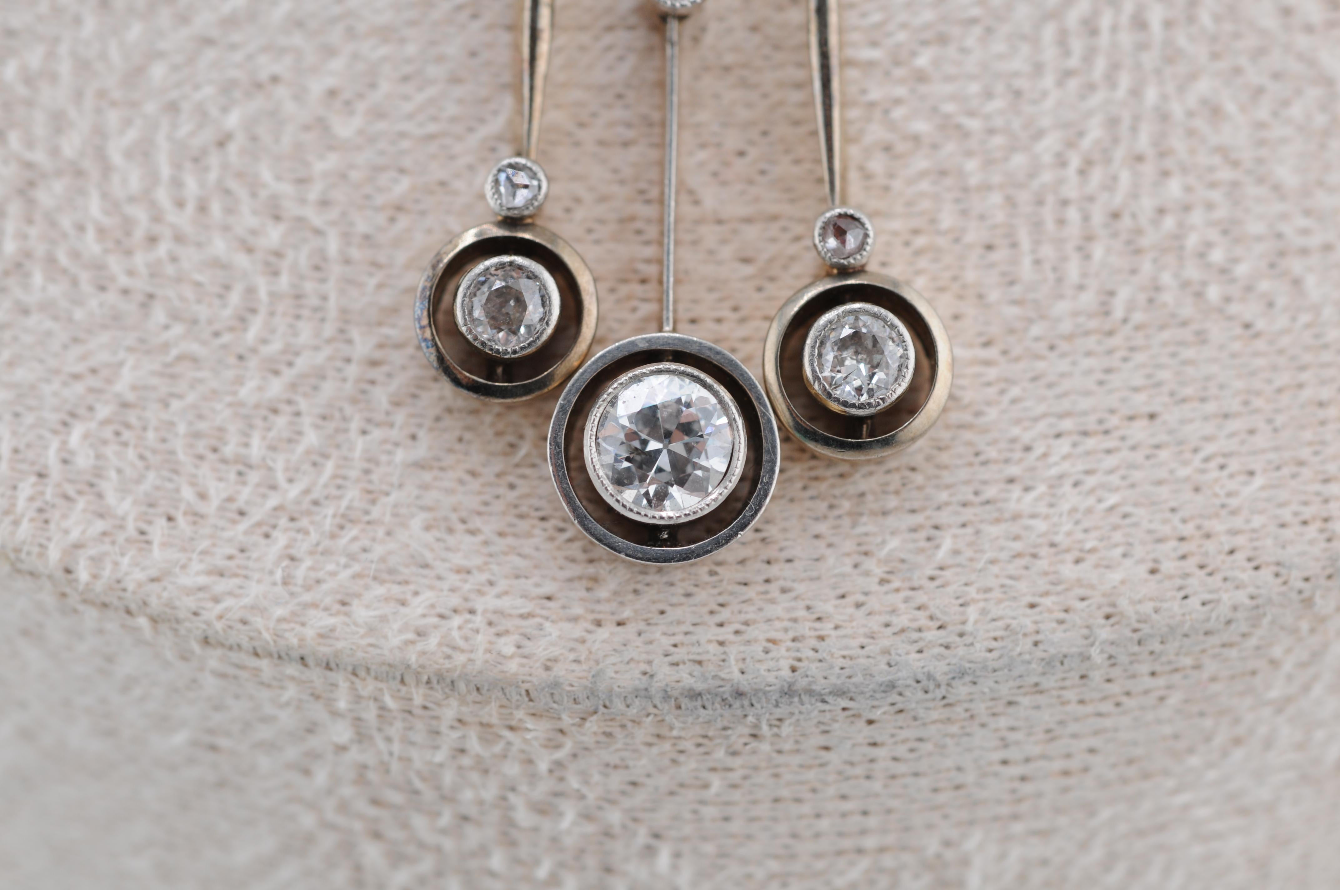 Art Deco Old Cut Diamond Necklace in 14K Yellow Gold For Sale at 1stDibs